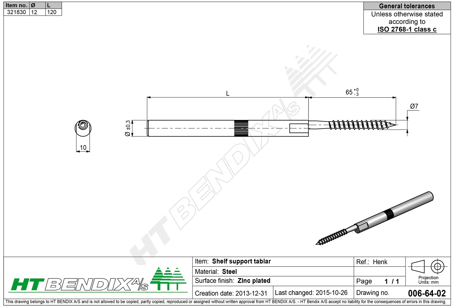 Skjult Hyldebeslag i stål 12 cm dybt med gevind til væg